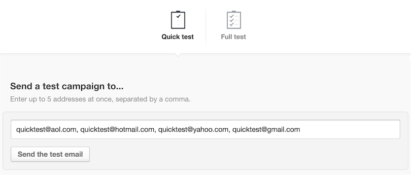 Inbox preview with the design and spam test