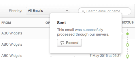 The transactional email delivery log